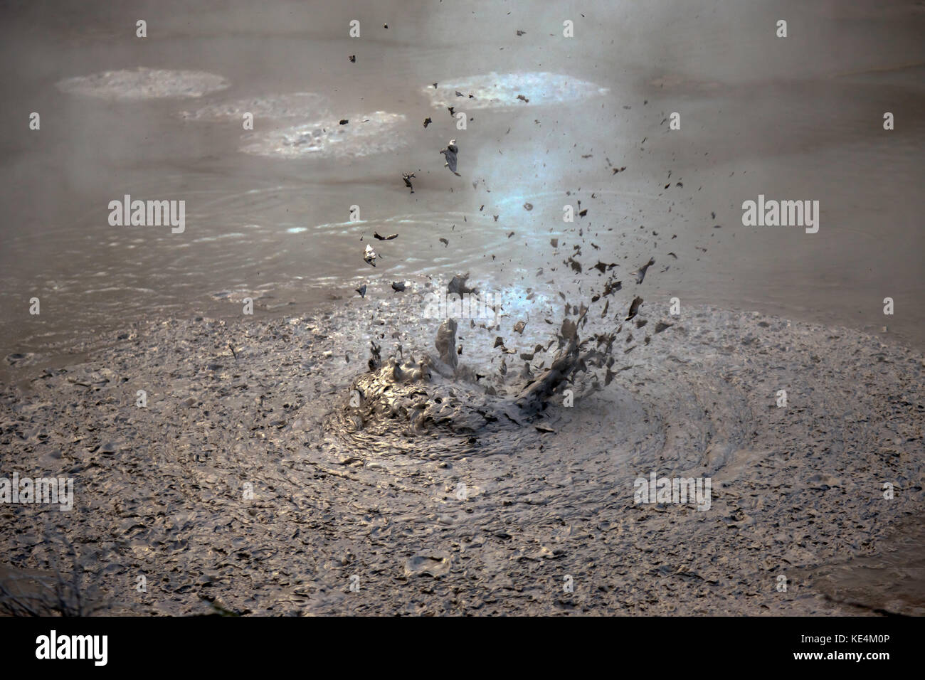Close-up of a bubbling mud pool, in the Waiotapu active geothermal area ...