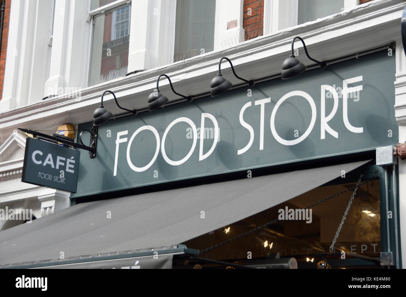 Food Store cafe shop front sign, London, UK Stock Photo - Alamy