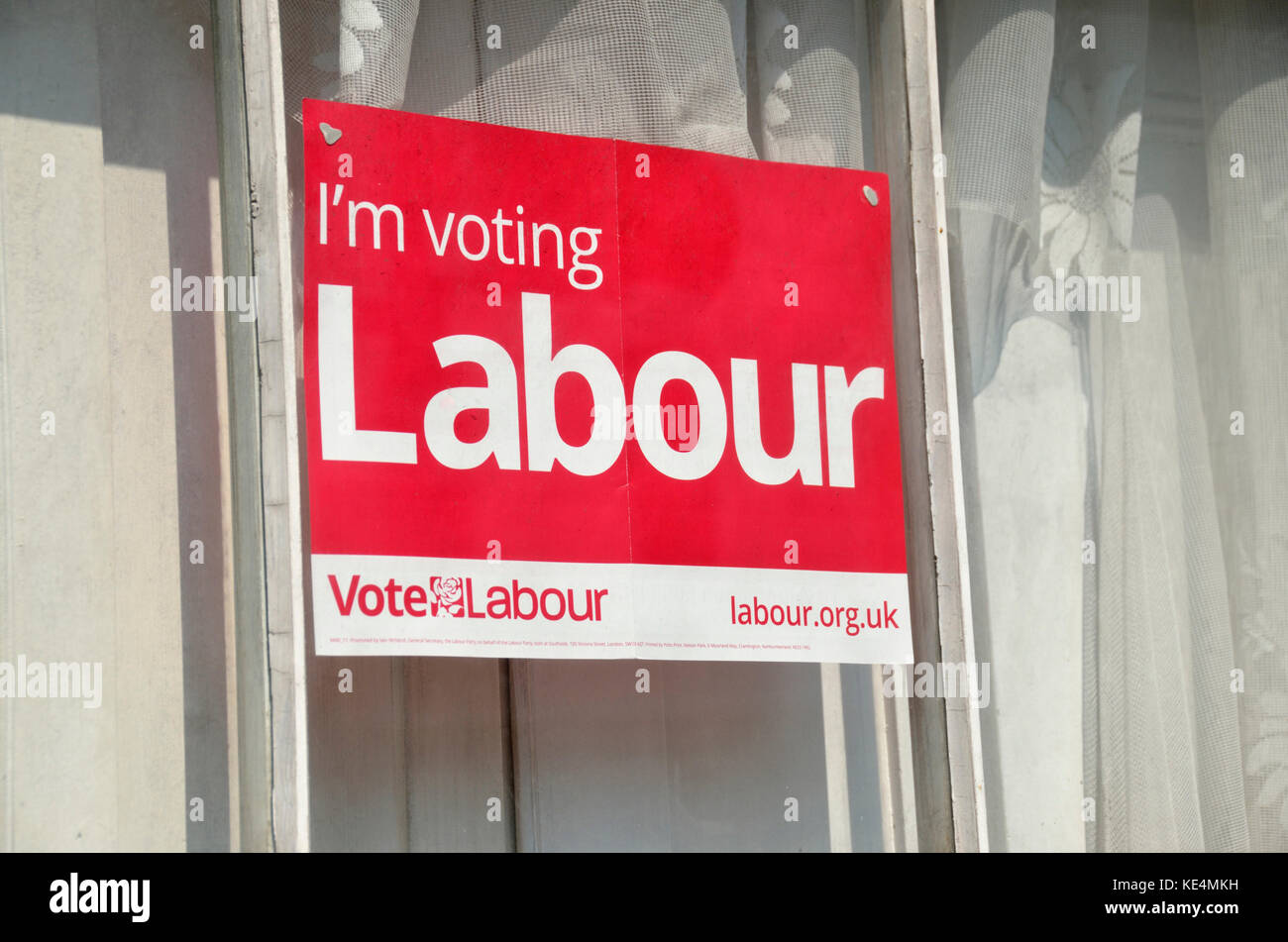 UK ’I’m Voting Labour’ political party election poster in a window ... UK ’I’m Voting Labour’ political party election poster in a window ...