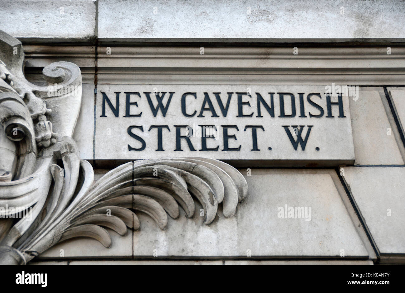 New Cavendish Street West ornate stone street sign on a building ...