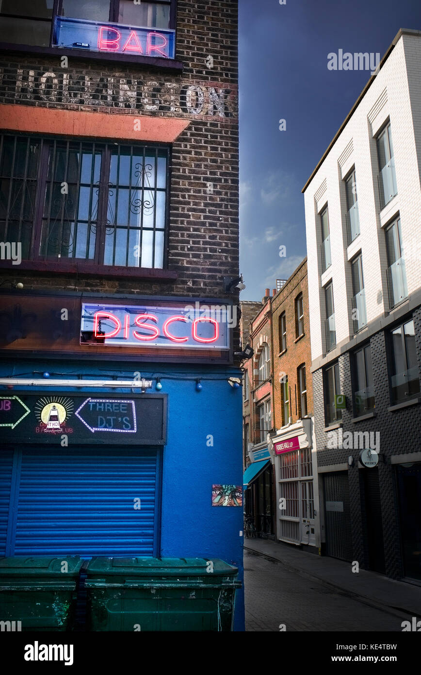 DISCO neon sign, daytime, street view ,East London UK Stock Photo - Alamy