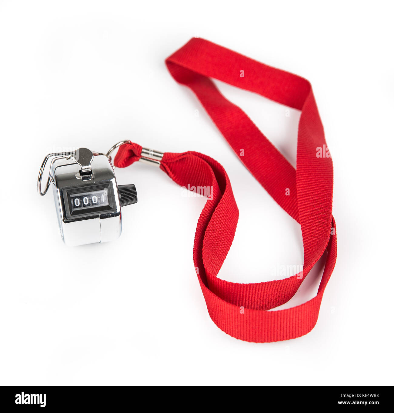 Metal Clicker Counter on red ribbon Stock Photo - Alamy