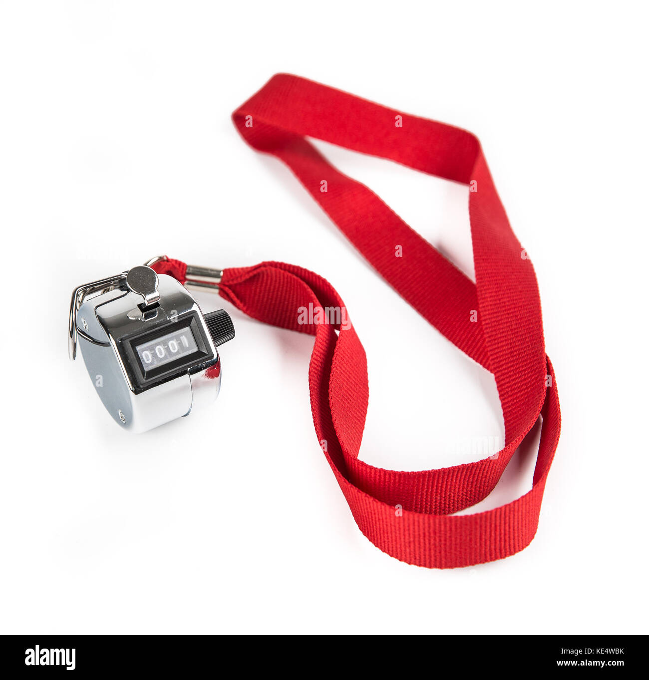 Metal Clicker Counter on red ribbon Stock Photo - Alamy