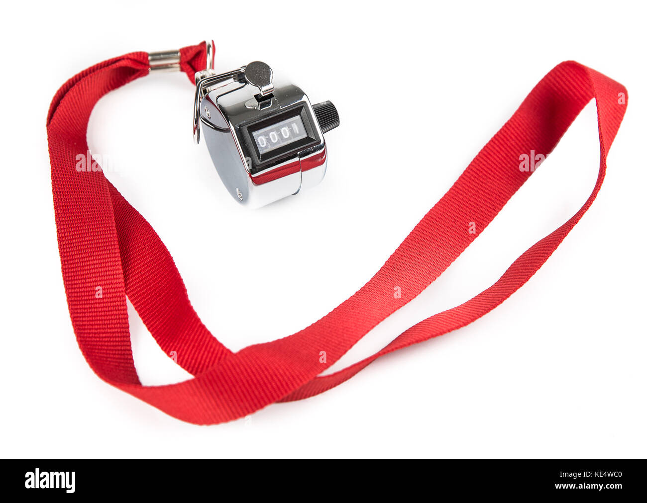 Metal Clicker Counter on red ribbon Stock Photo - Alamy