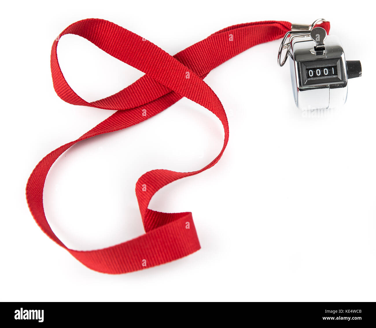 Metal Clicker Counter on red ribbon Stock Photo - Alamy