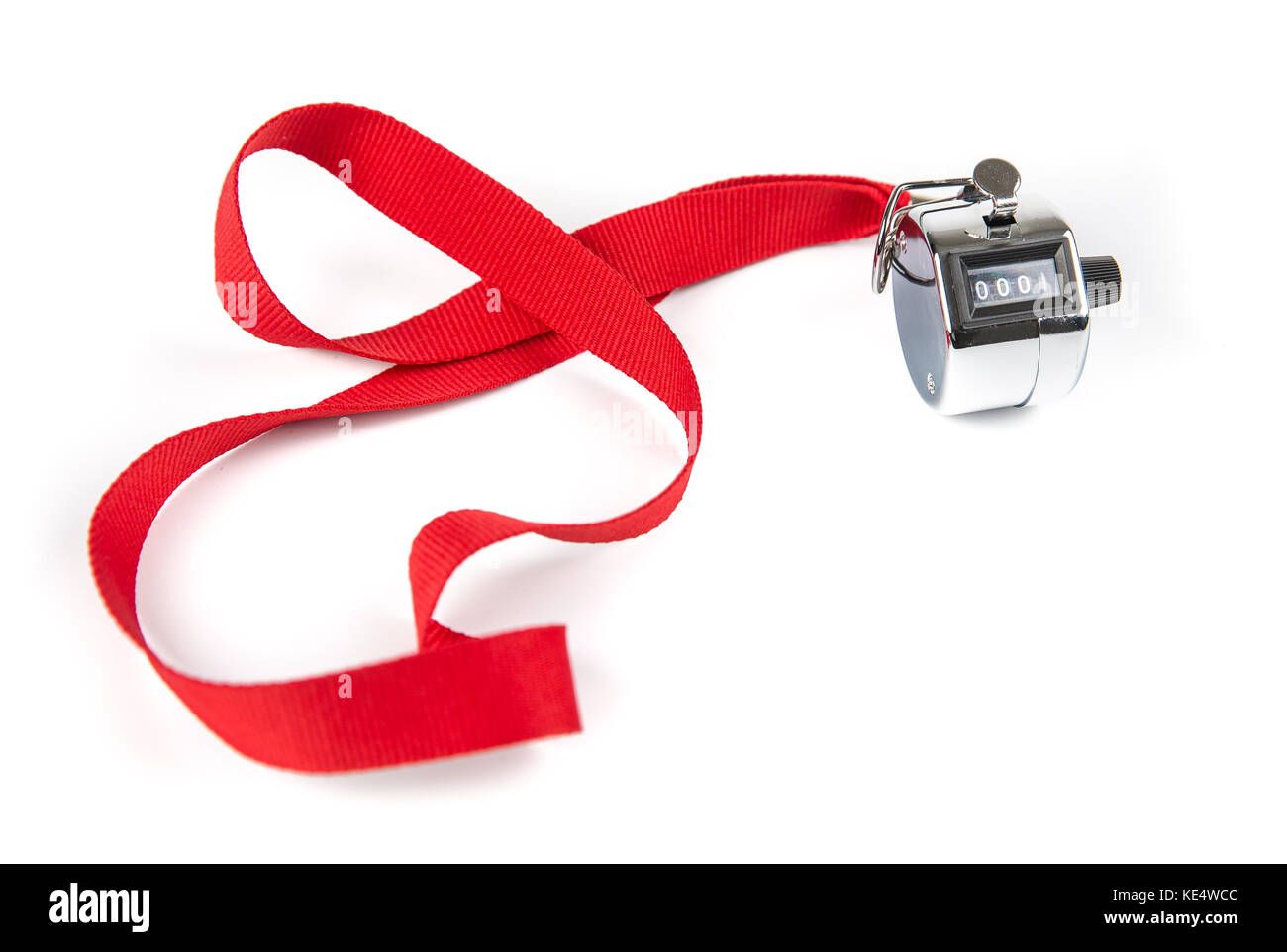 Metal Clicker Counter on red ribbon Stock Photo - Alamy