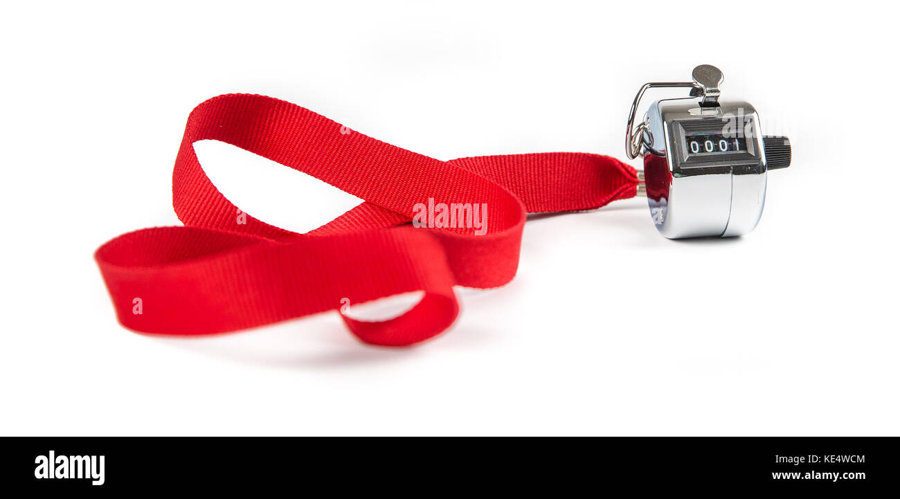 Metal Clicker Counter on red ribbon Stock Photo - Alamy