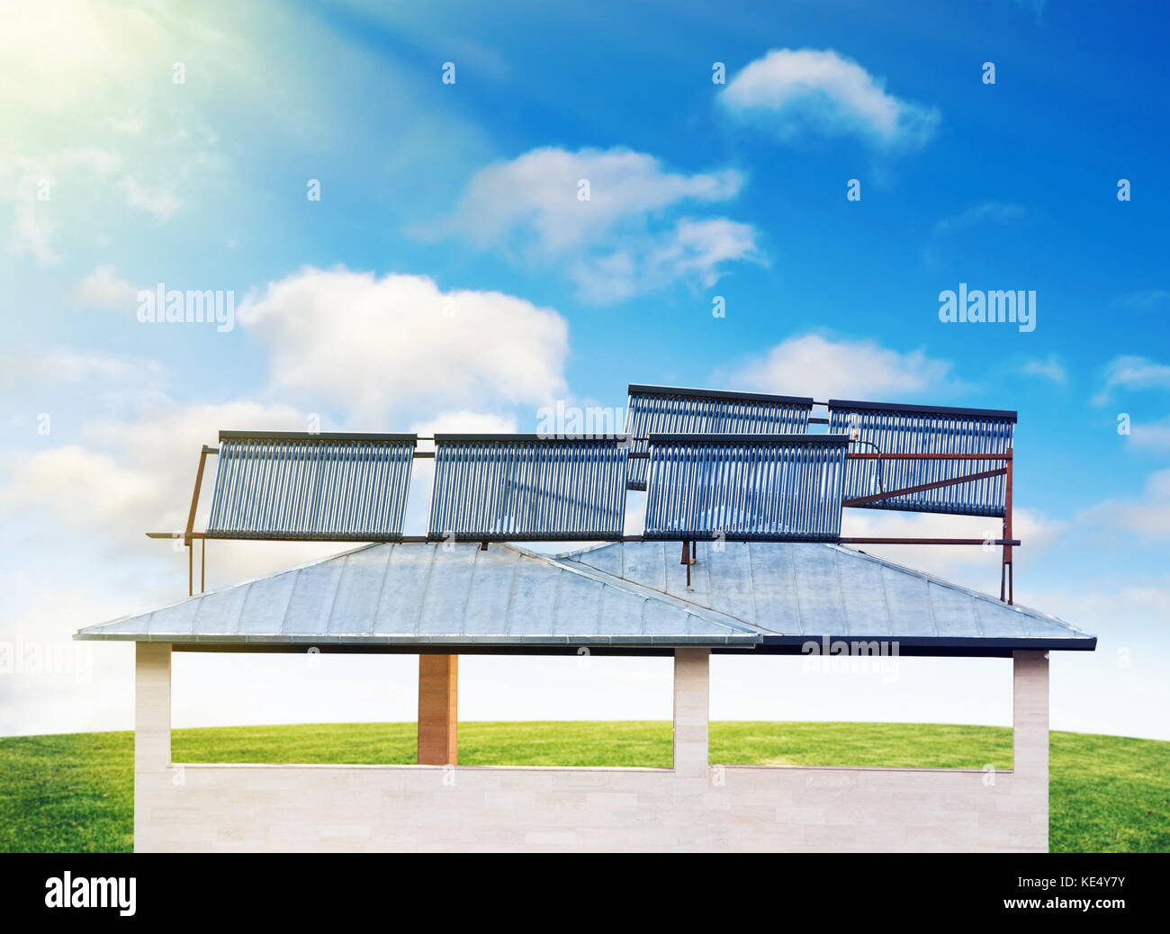 Solar batteries on the house roof Stock Photo - Alamy