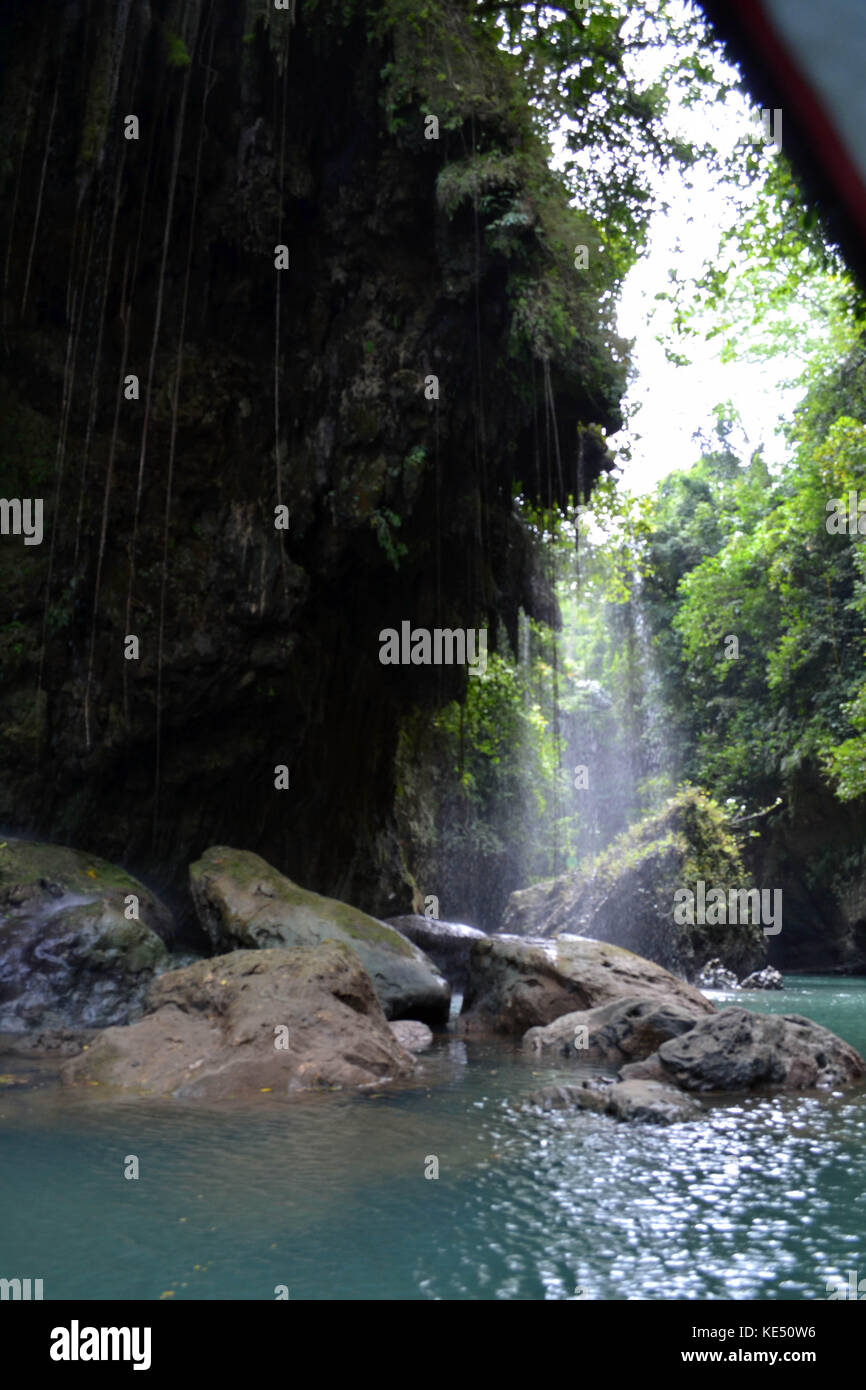 The view around Green Canyon, Pangandaran, West Java. The river is ...
