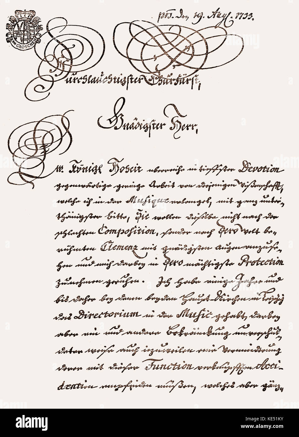 Johann Sebastian Bach - letter in which the German composer dedicates ...