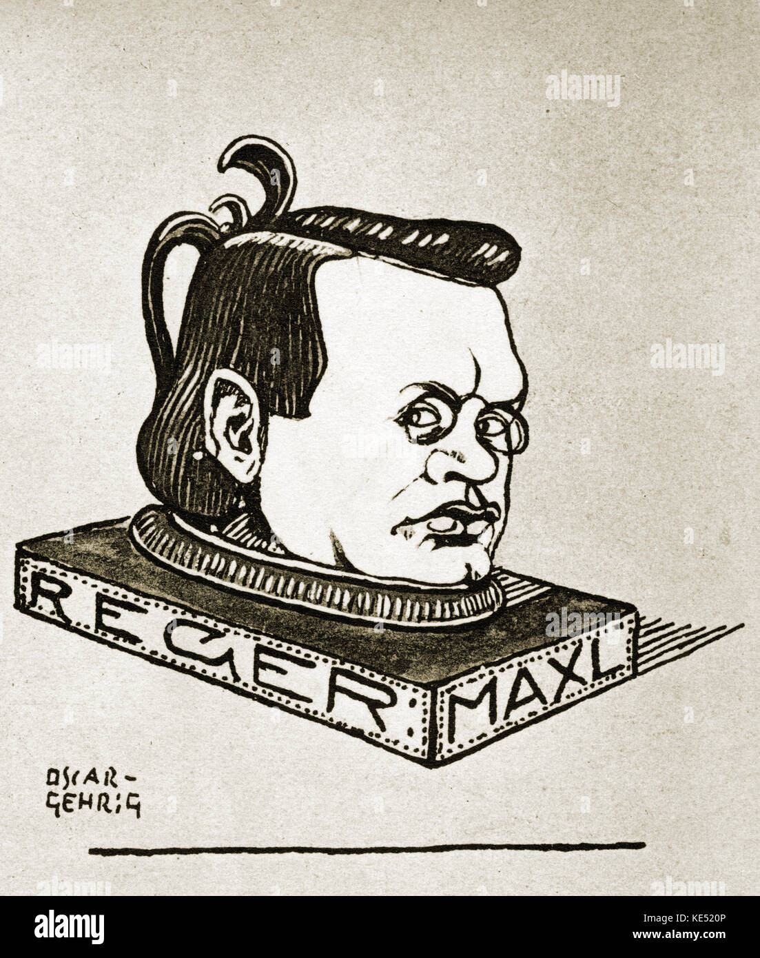 Max Reger at piano -caricature by Oscar Gehrig German composer, 19 ...
