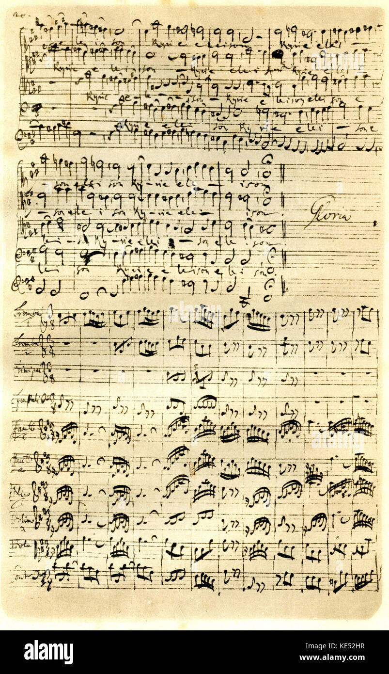 Johann Sebastian Bach 's handwritten manuscript score for his 'Mass in ...
