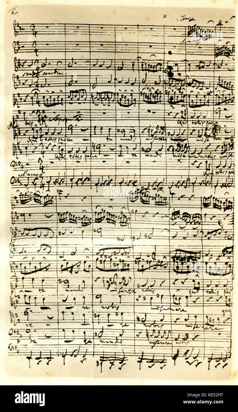 Johann Sebastian Bach 's handwritten manuscript score for his 'Mass in ...