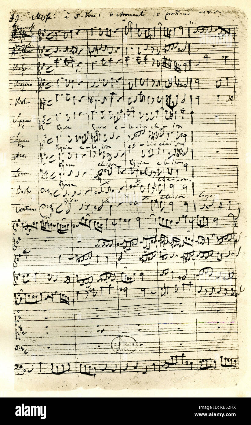 Johann Sebastian Bach 's handwritten manuscript score for his 'Mass ...