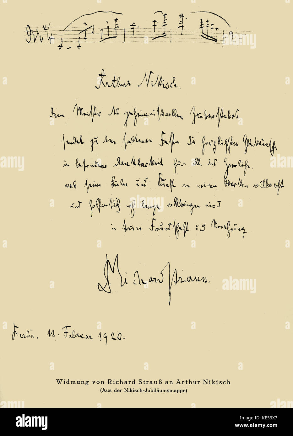 Dedication by Richard Strauss to Arthur Nikisch in 18 February 1920 ...