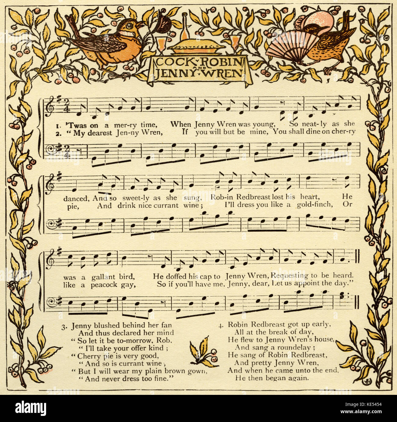 Cock Robin And Jenny Wren Nursery Rhyme Score Illustration 1877 By