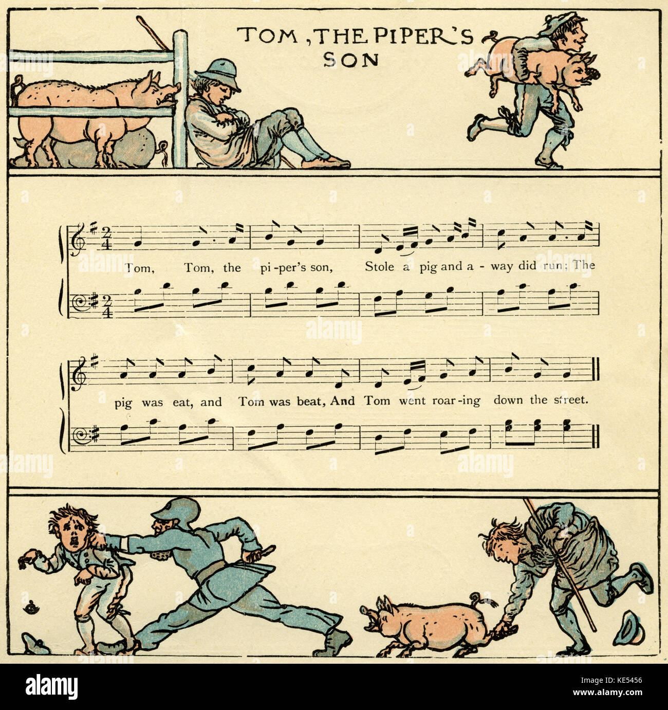 Tom, the piper's son, nursery rhyme score, illustration (1877) by ...