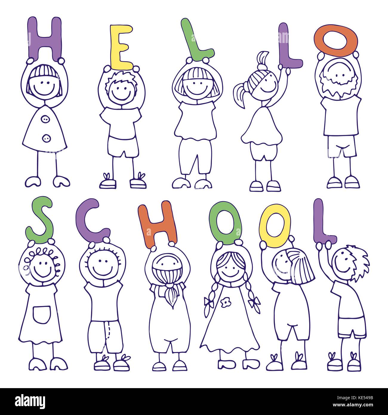 Vector set of school hello icons, isolated on white background Stock ...