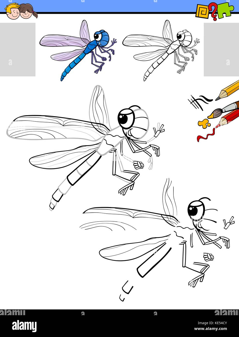 Cartoon Illustration of Drawing and Coloring Educational Activity for ...