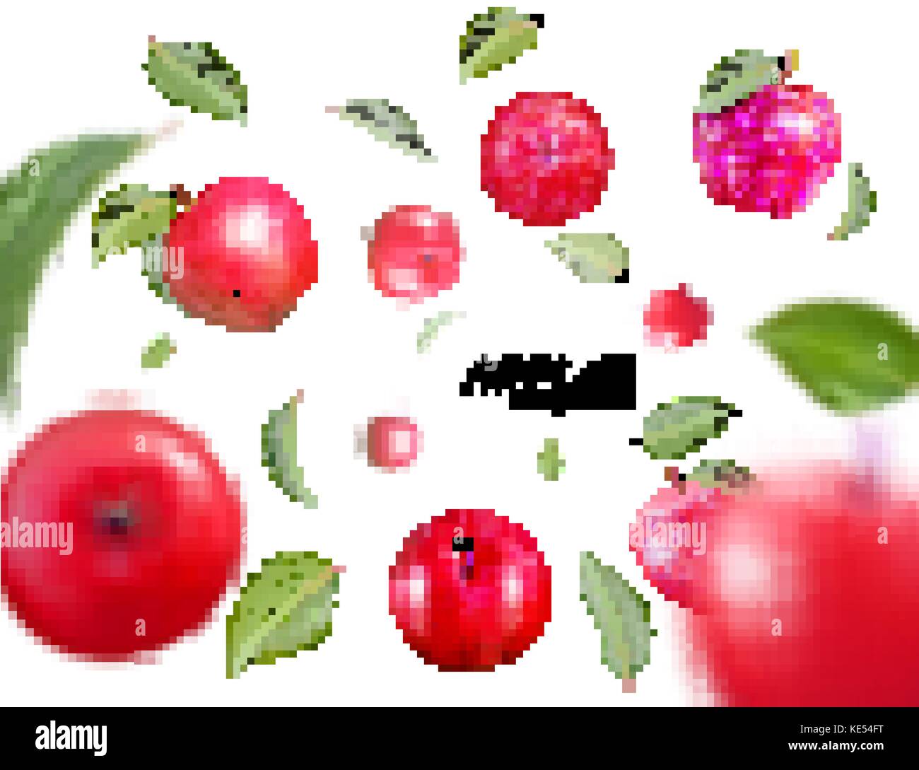 Vector falling red apples isolated on white background. The fruit as a ...