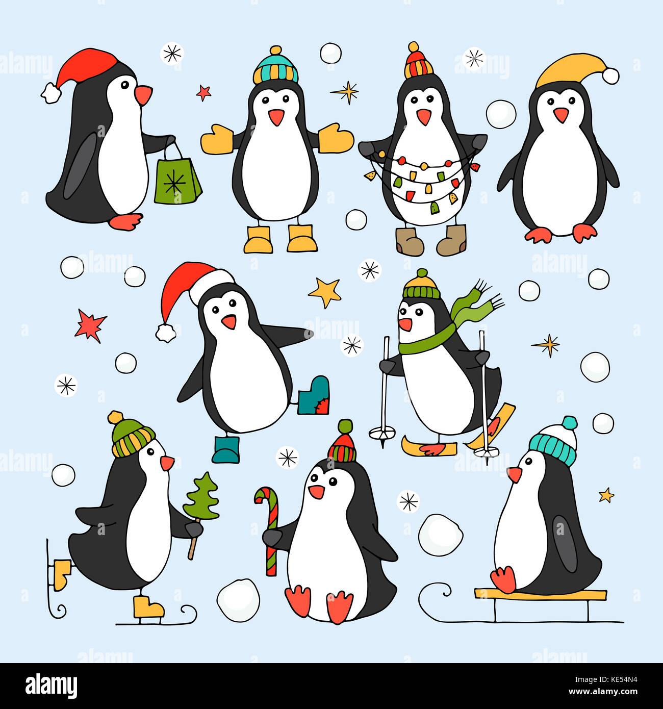 Set of isolated penguin icons. Vector illustration for your design ...