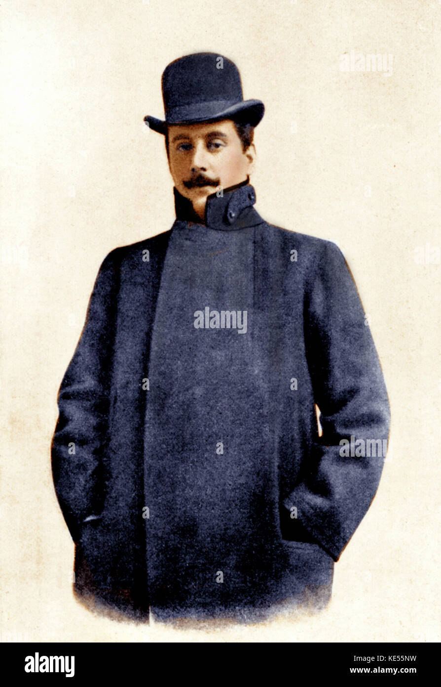 PUCCINI, Giacomo portrait wearing bowler hat. Italian composer (1858 ...