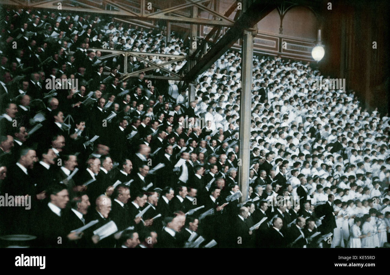Massed choirs performing at Crystal Palace (possibly Handel. Messiah ...