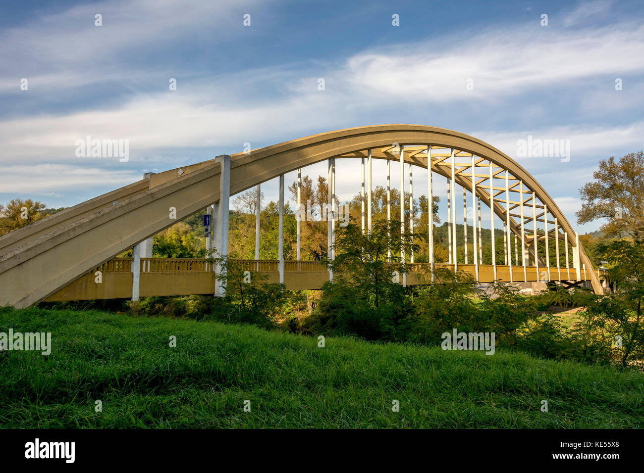 Typical Auzon bridge on river Auzon. Haute Loire department. Auvergne ...