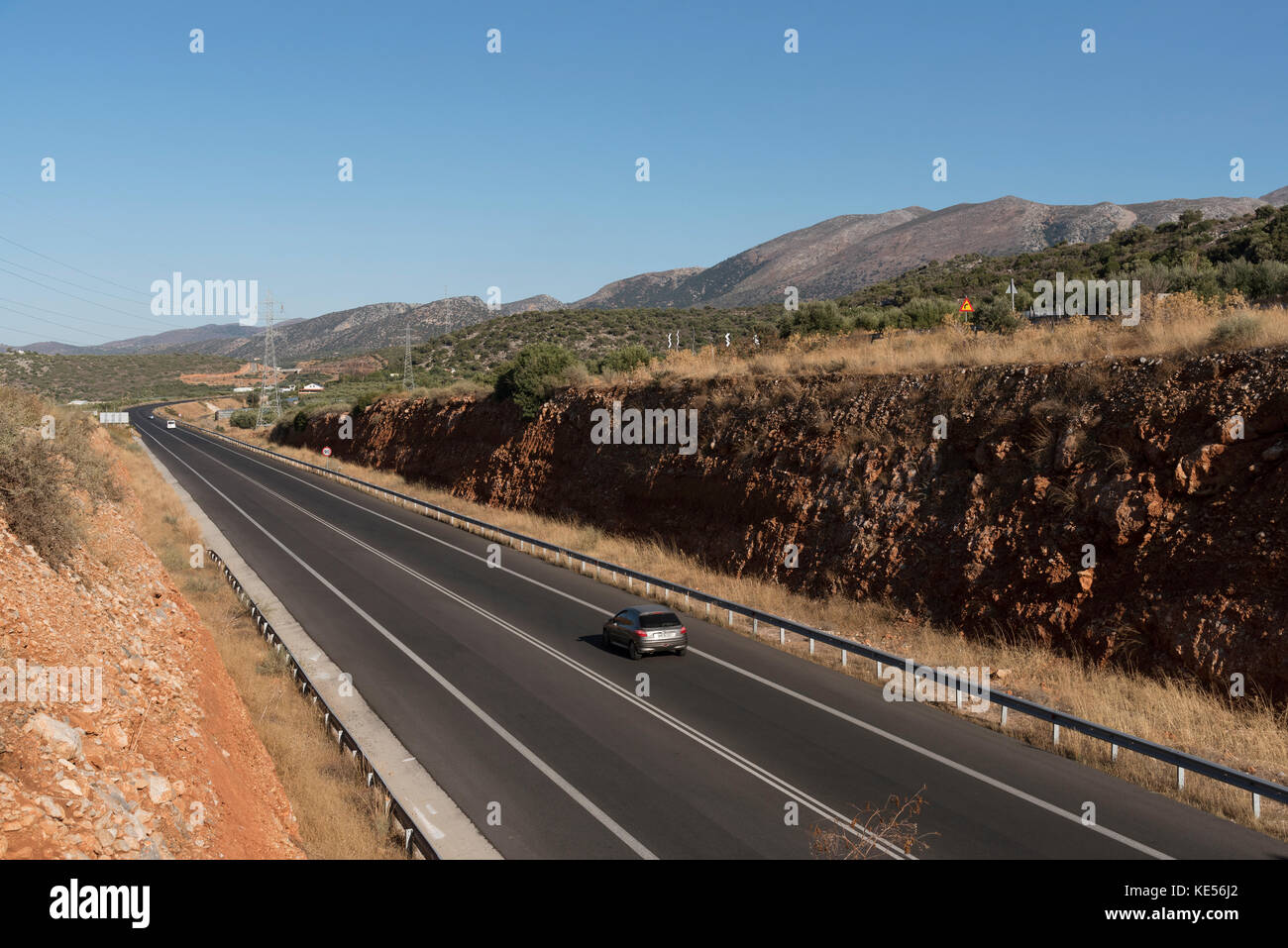 Malia, Crete, Greece. The E75 a National road with new road surface ...