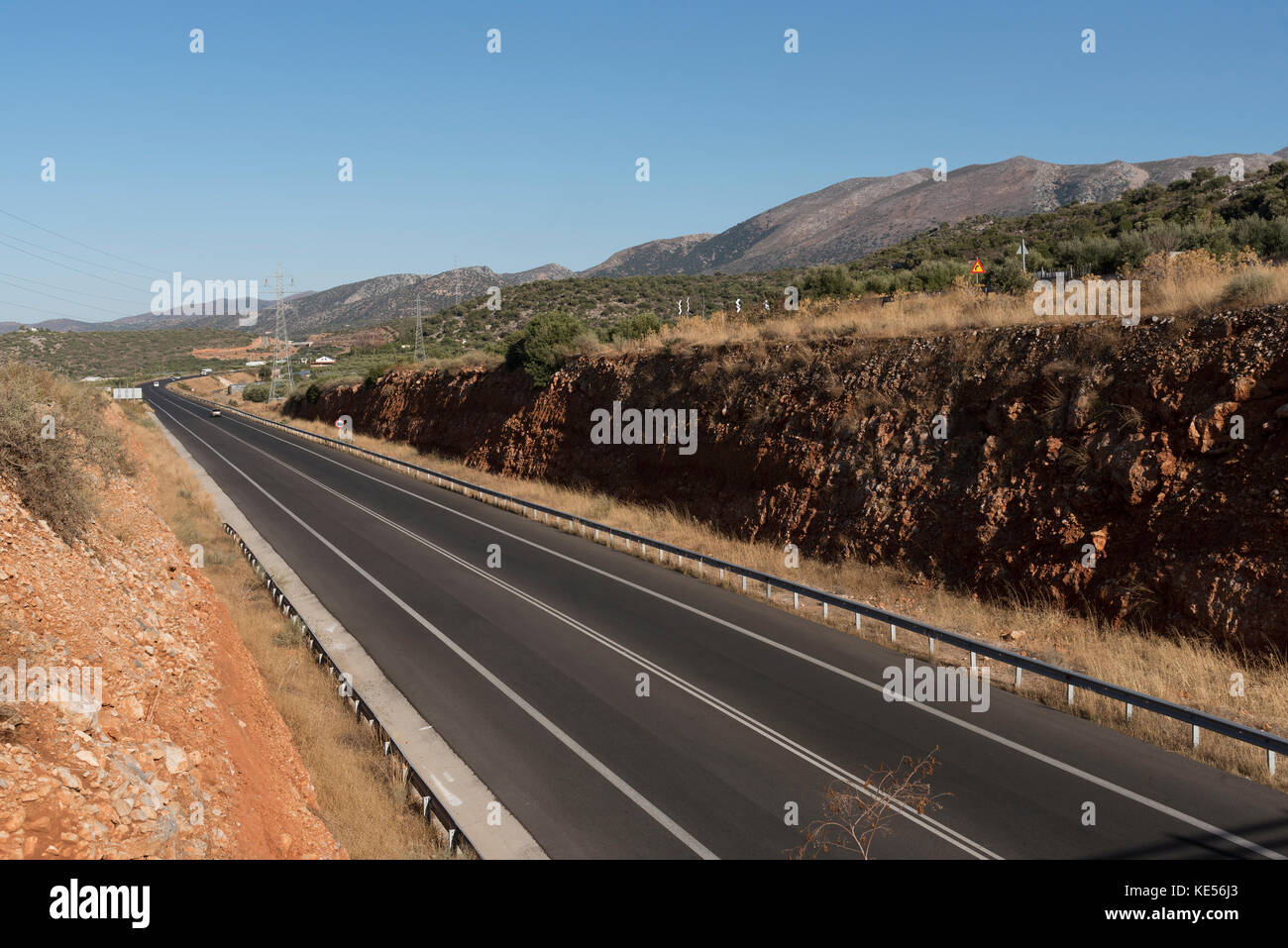 Malia, Crete, Greece. The E75 a National road with new road surface ...