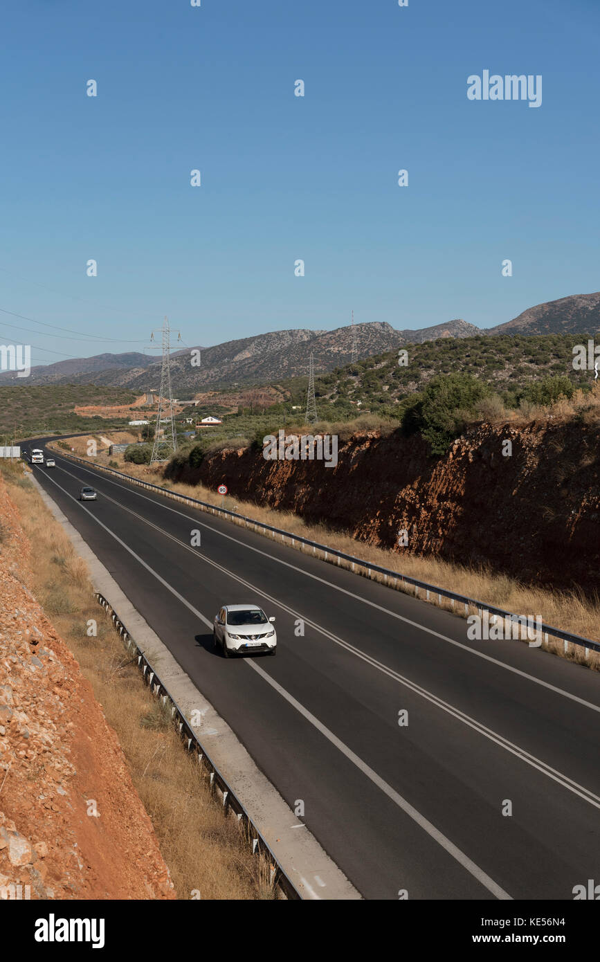 Malia, Crete, Greece. The E75 a National road with new road surface ...
