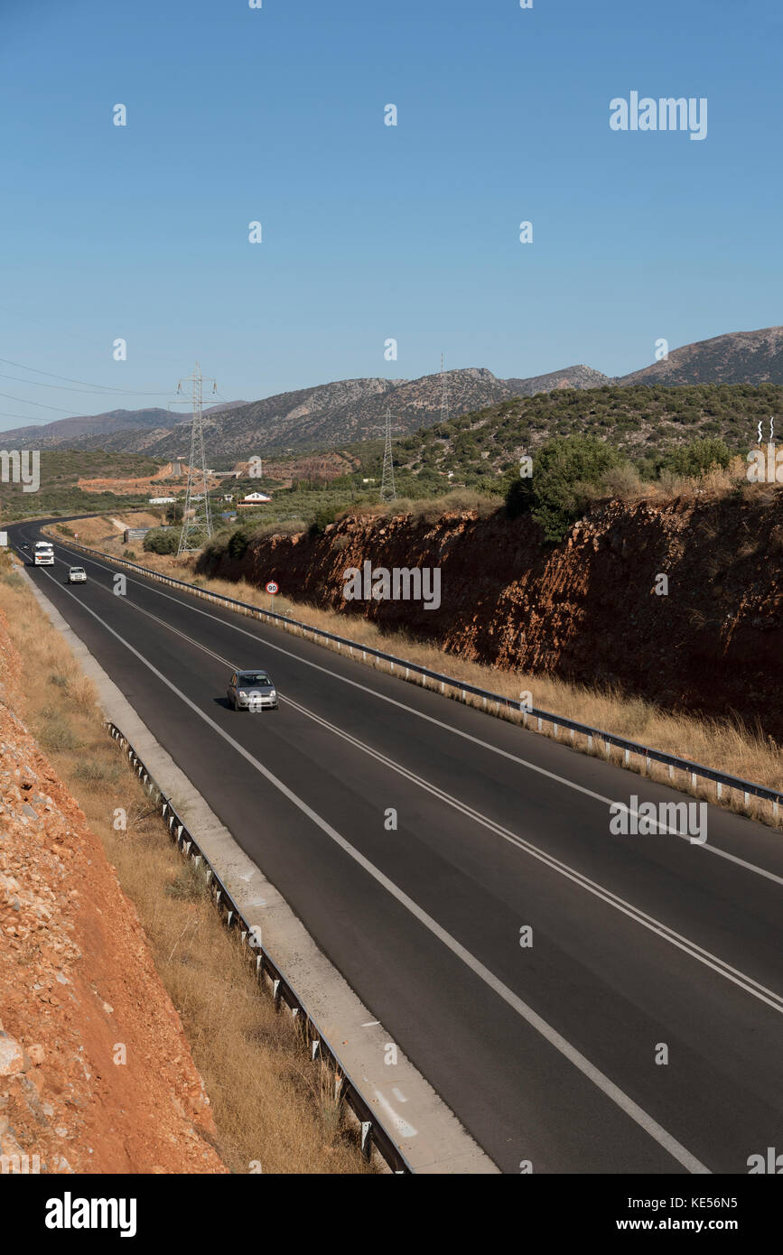 Malia, Crete, Greece. The E75 a National road with new road surface ...
