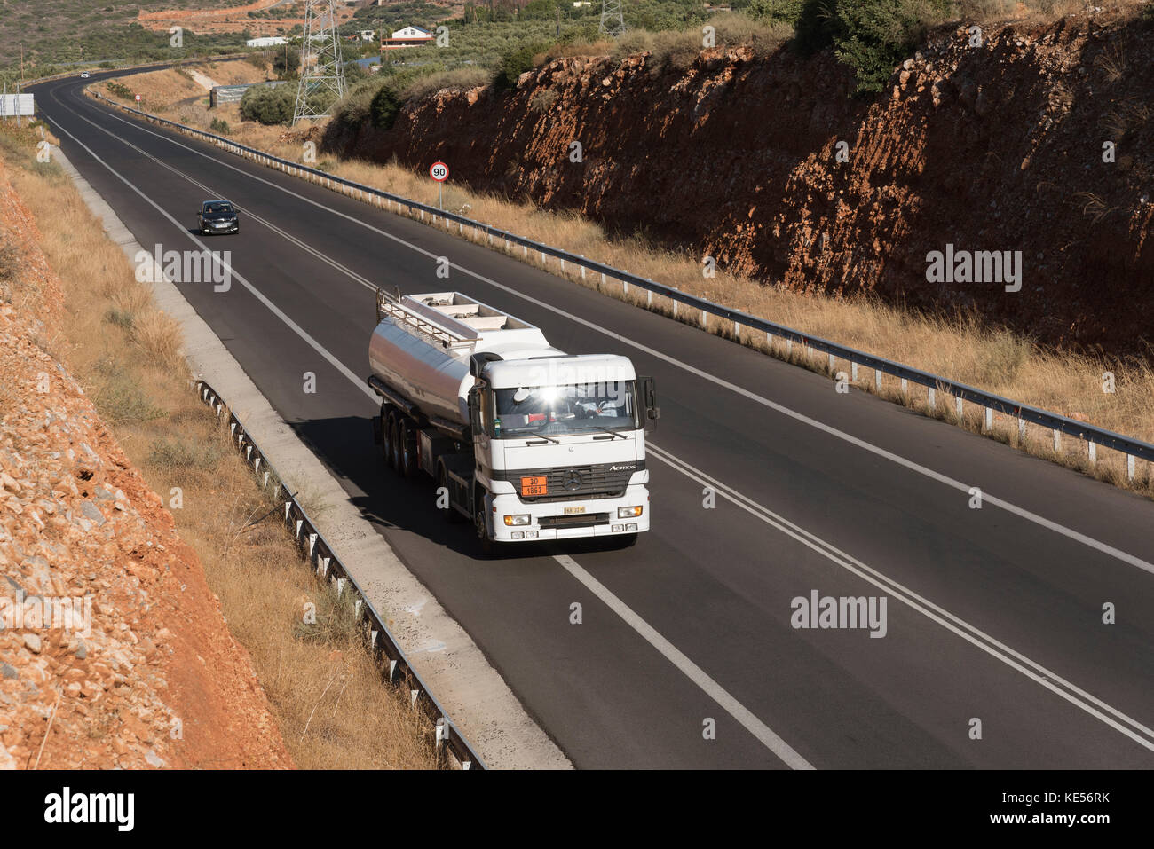 Malia, Crete, Greece. The E75 a National road with new road surface ...