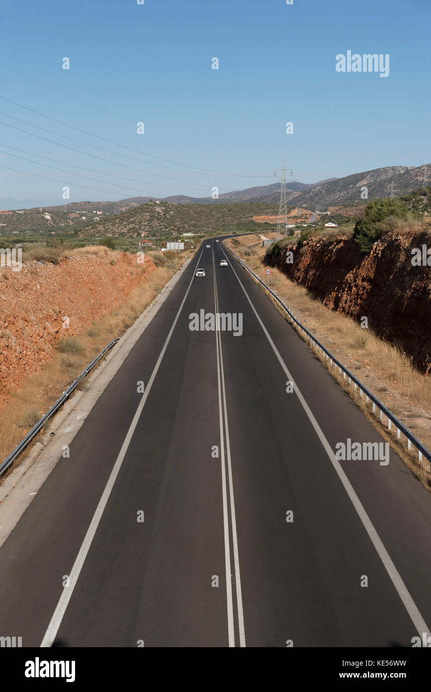 Malia, Crete, Greece. The E75 a National road with new road surface ...