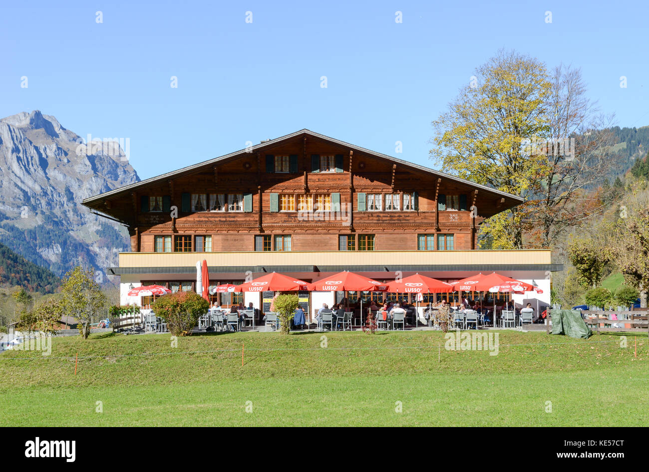 Engelberg, Switzerland - 15 October 2017: people eating and drinking in ...