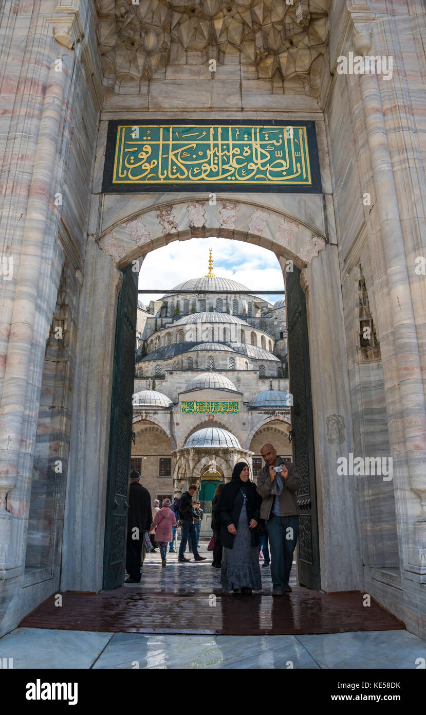 Visitors, Entrance gate with Arabic lettering, Blue Mosque, Sultan ...