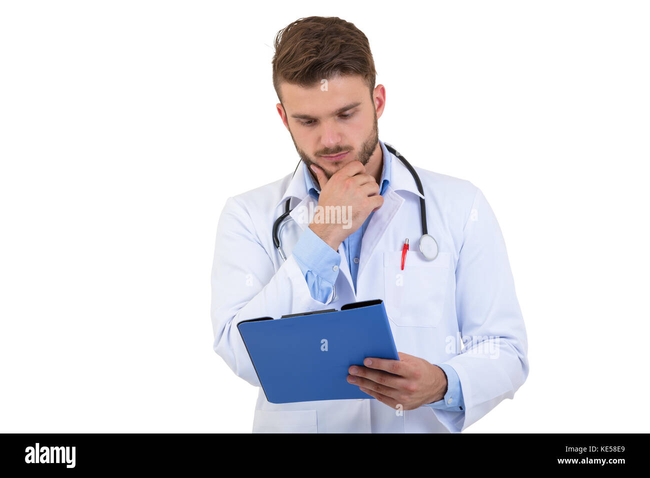 Worried doctor with pensive gesture isolated on white background Stock ...