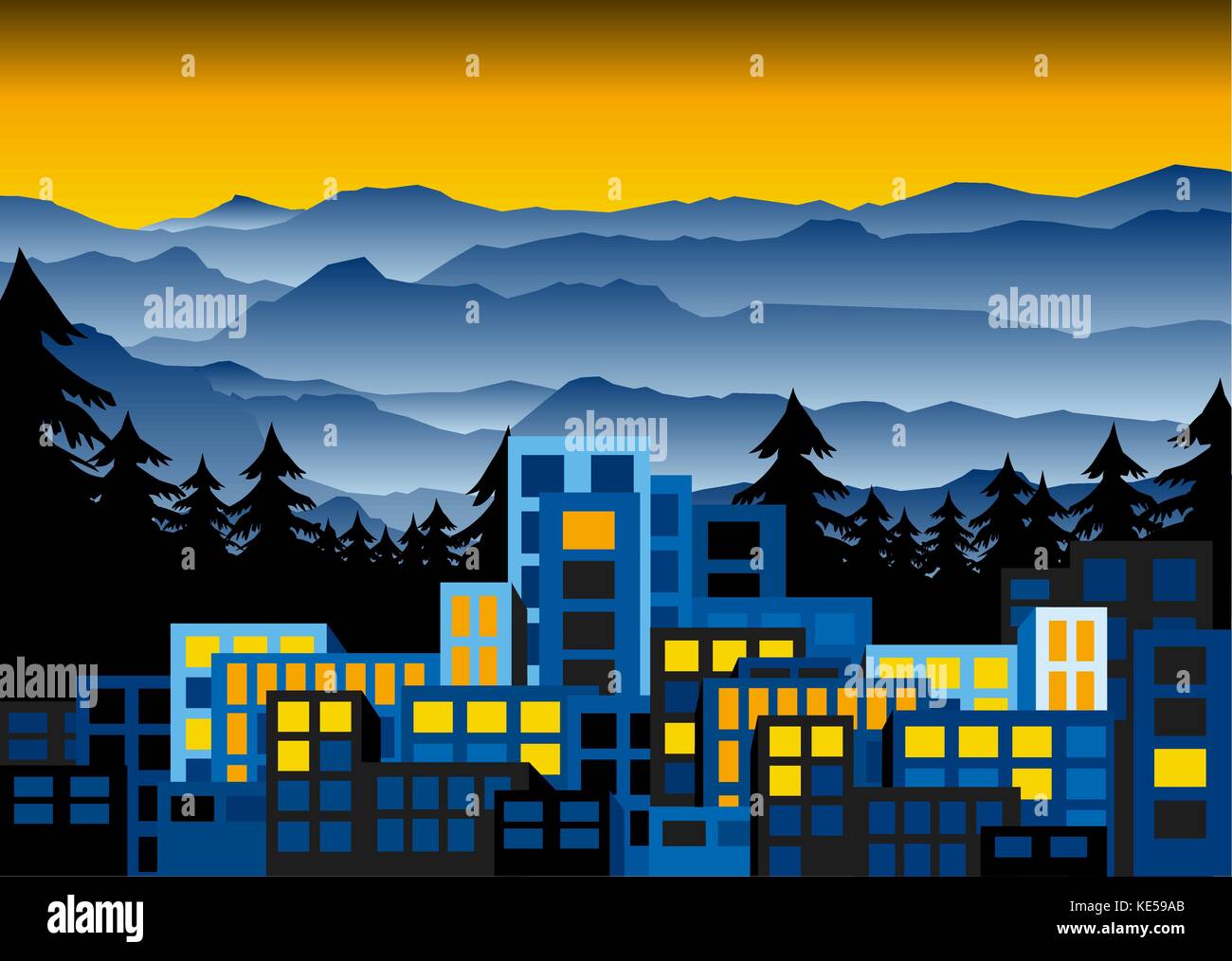 Illuminated office buildings Stock Vector Images - Alamy