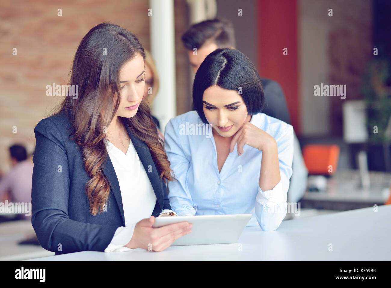 Teamwork process concept.Young coworkers work with new startup project ...