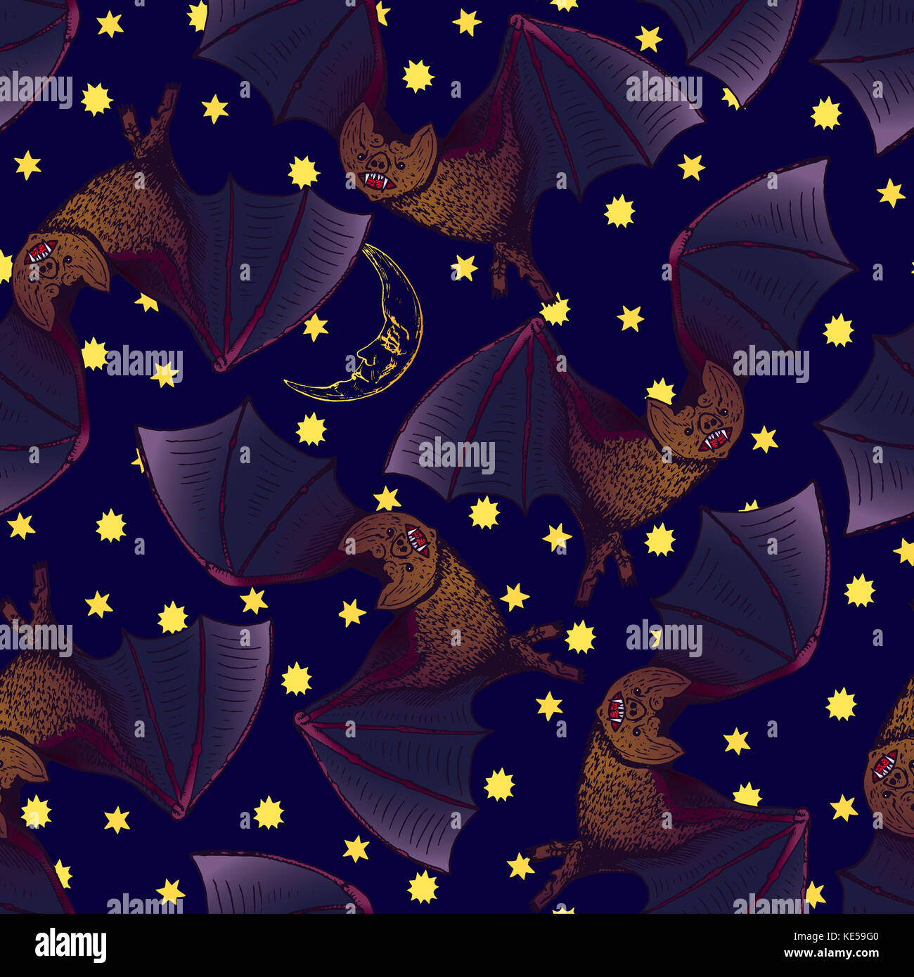 Bats, hand drawn doodle, sketch in pop art style, seamless pattern ...