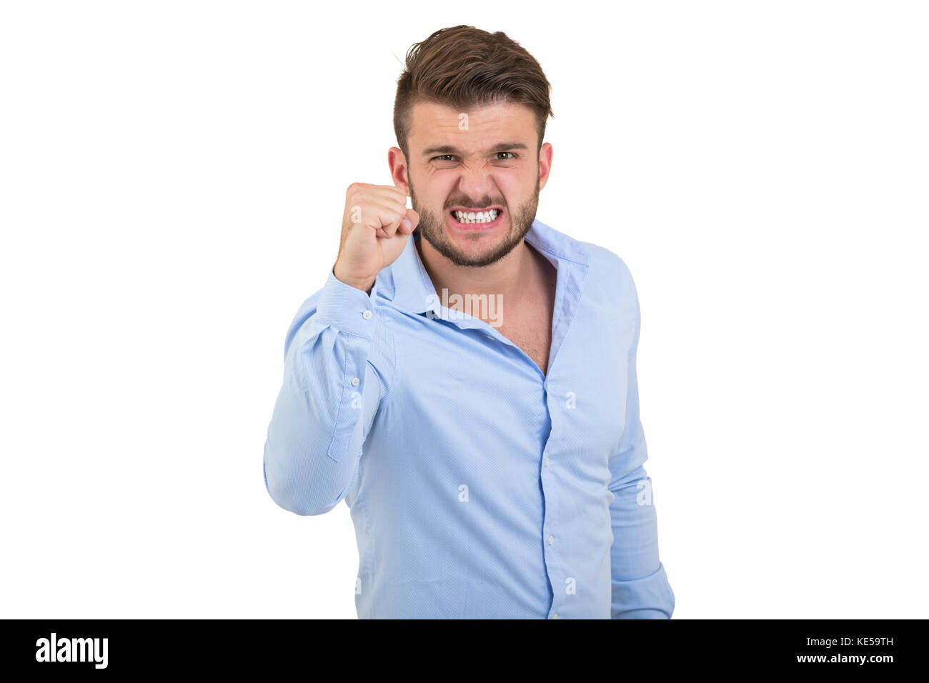 Image of screaming angry young bearded emotional man standing over ...