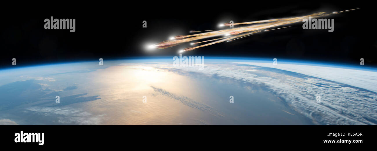 A meteor streaks towards a collision with Earth as it breaks up over ...