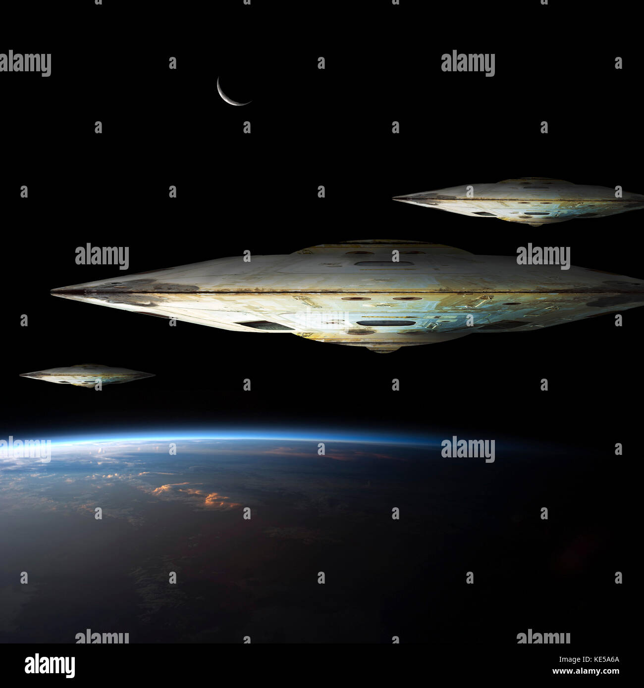 A fleet of massive spaceships known as motherships take position over ...