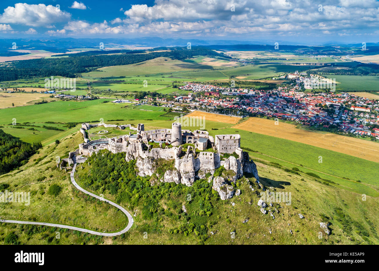 Aerial view of Spissky hrad or Spis Castle, a UNESCO World Heritage Site in Slovakia Stock Photo ...