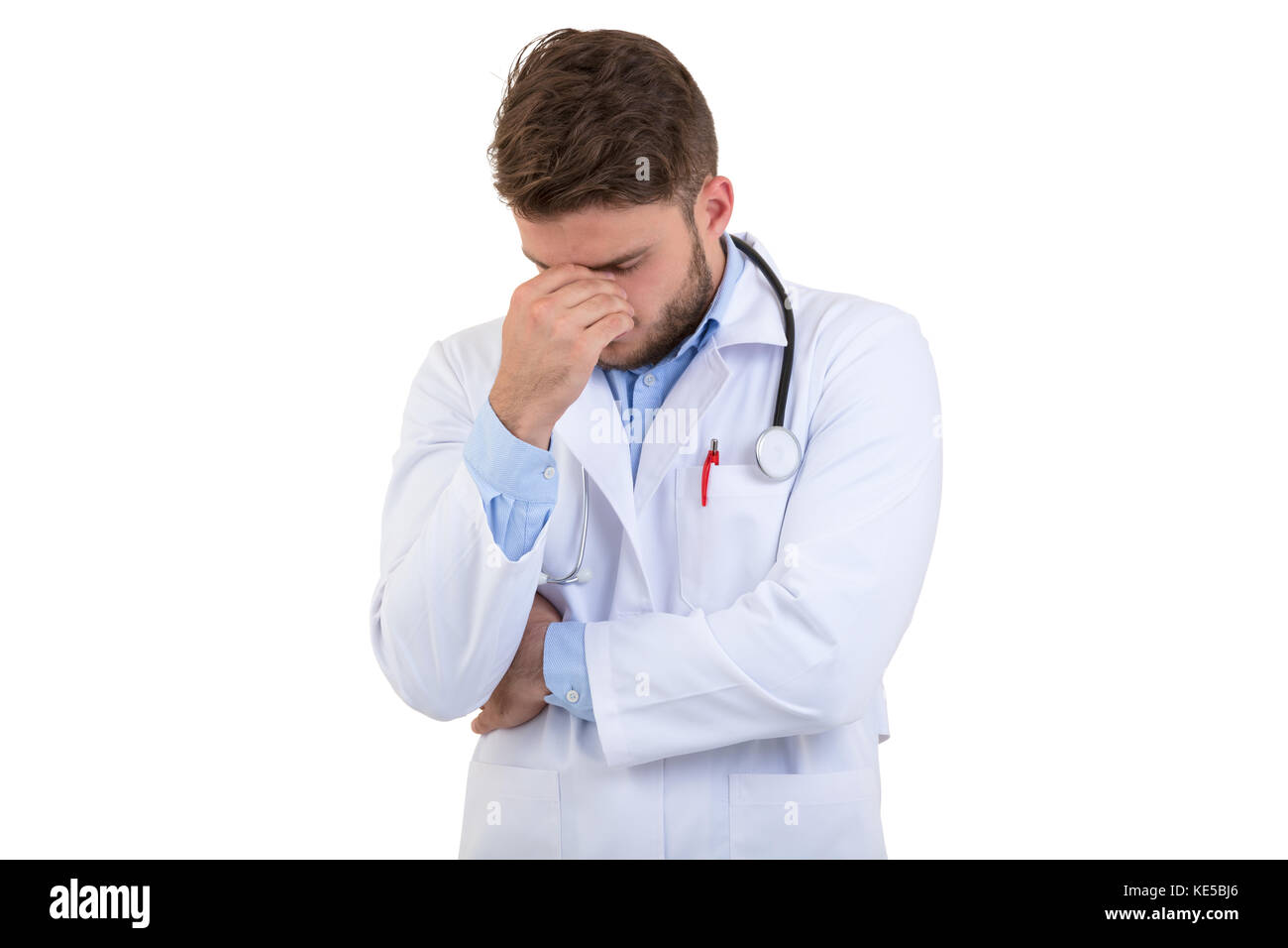 Worried doctor with pensive gesture isolated on white background Stock ...