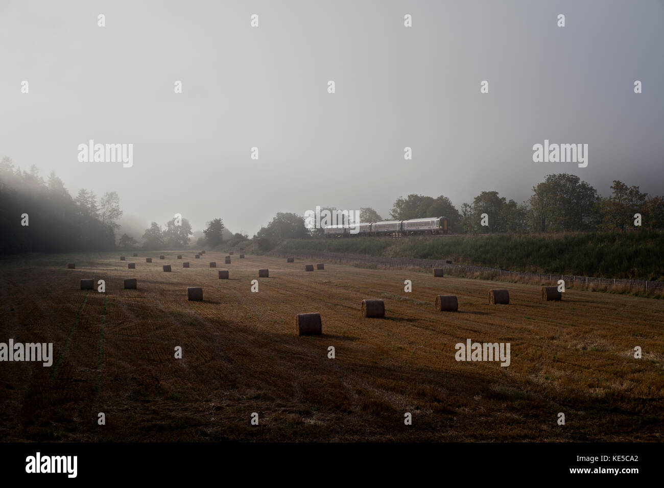 2 Abellio Scotrail Class 158 express sprinter trains pass Bowland ...