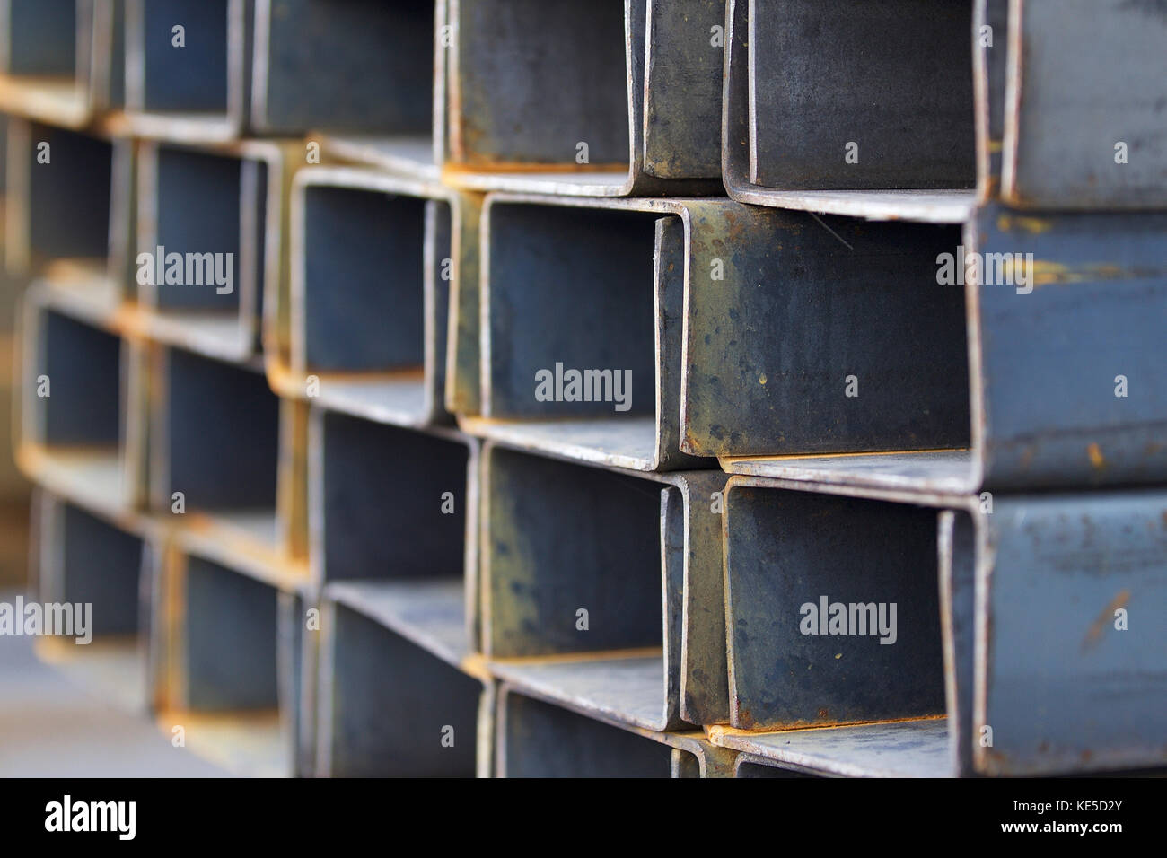 Metal profile channel in packs at the warehouse of metal products ...