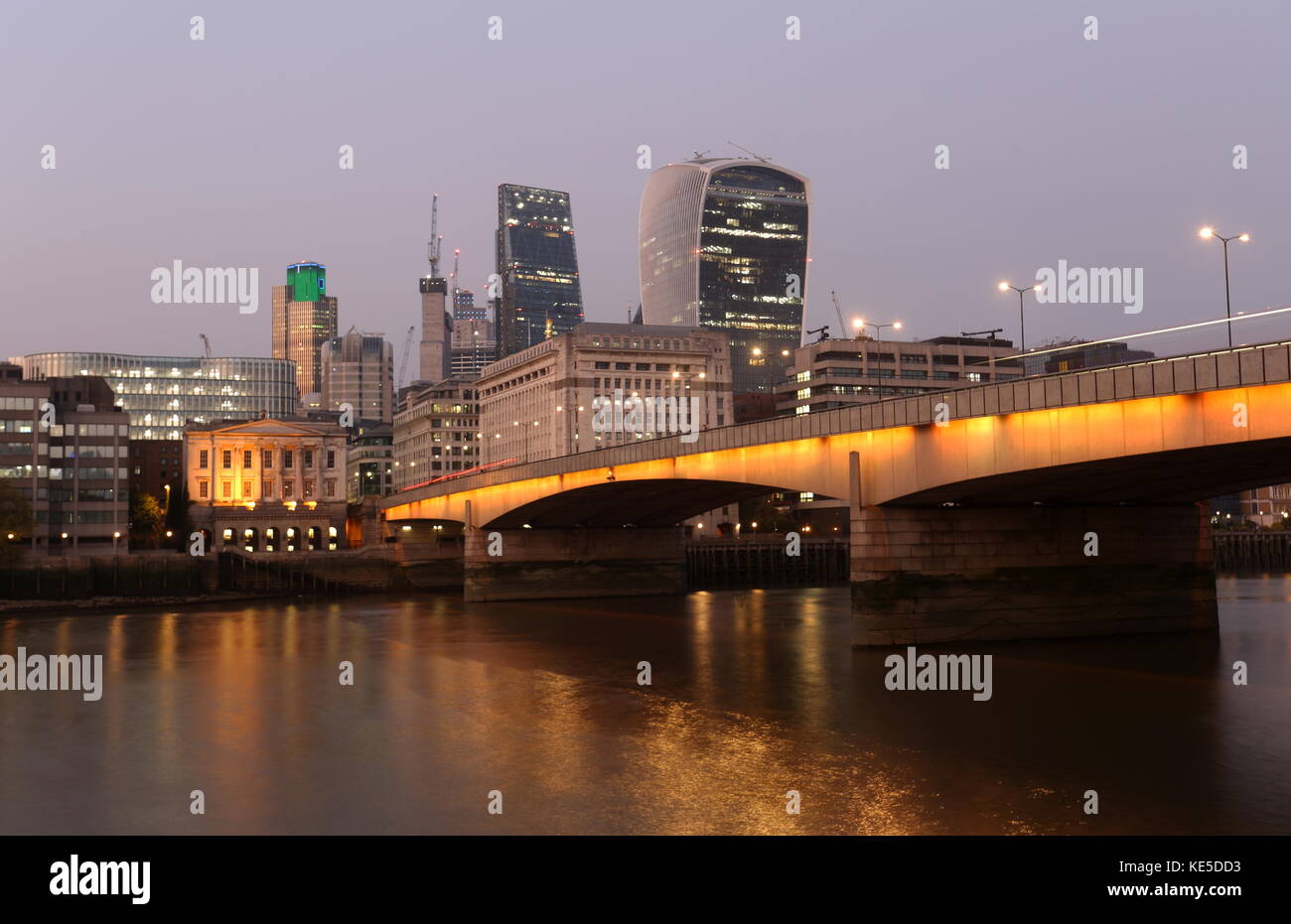 City of London skyline and London Bridge at dusk UK October 2017 Stock ...