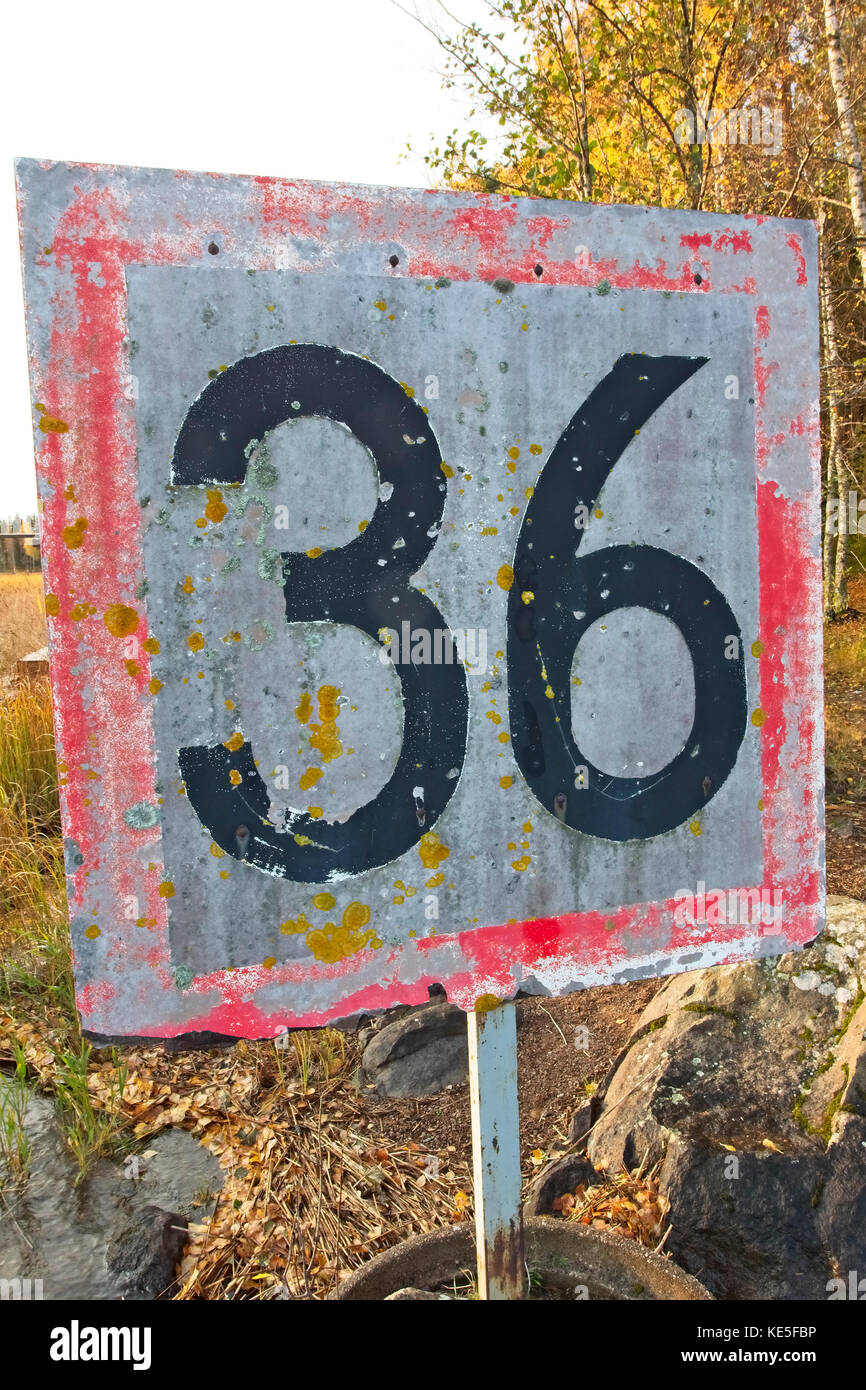 weathered old speed limit sign for boats, Finland Stock Photo - Alamy