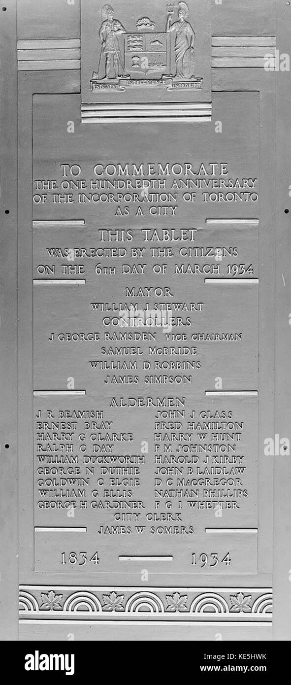City hall centennial plaque Stock Photo - Alamy